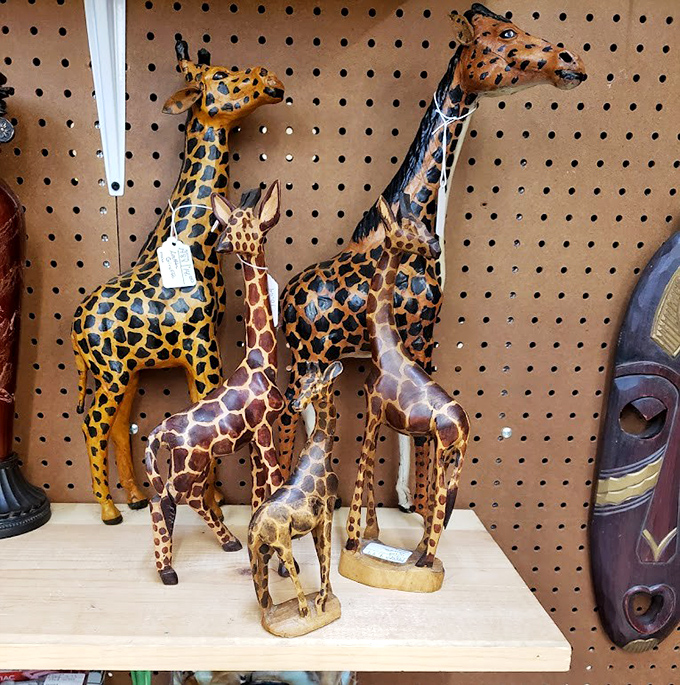 A tower of wooden giraffes stands tall among the treasures. They've traveled far to reach Springfield&mdash;no passport required.