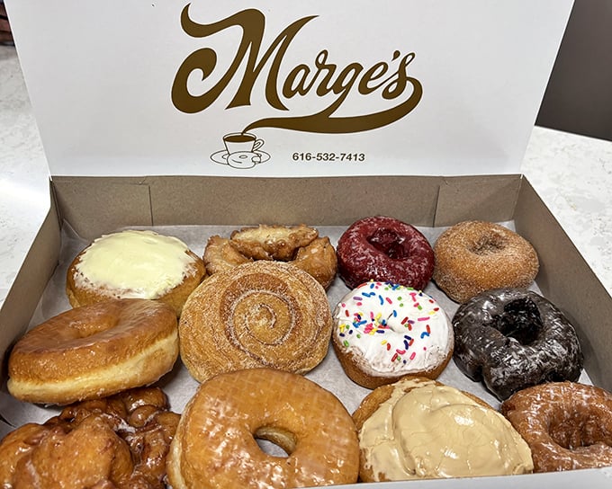 The holy grail of morning meetings&mdash;a dozen assorted Marge's donuts. Watch how quickly colleagues become friends when this box opens.