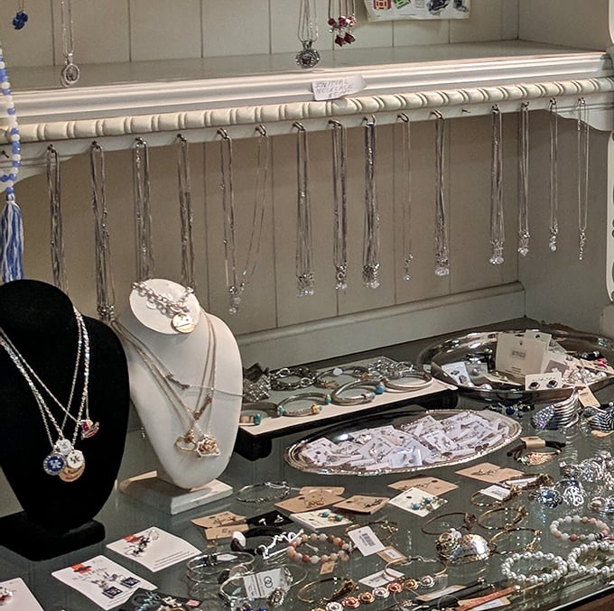 Jewelry displays that sparkle with possibility. Each necklace has a story waiting for a new chapter in someone else's life. 