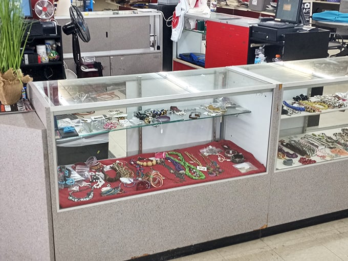 The jewelry counter gleams with forgotten accessories&mdash;each bracelet and necklace holding stories from celebrations and everyday moments past.