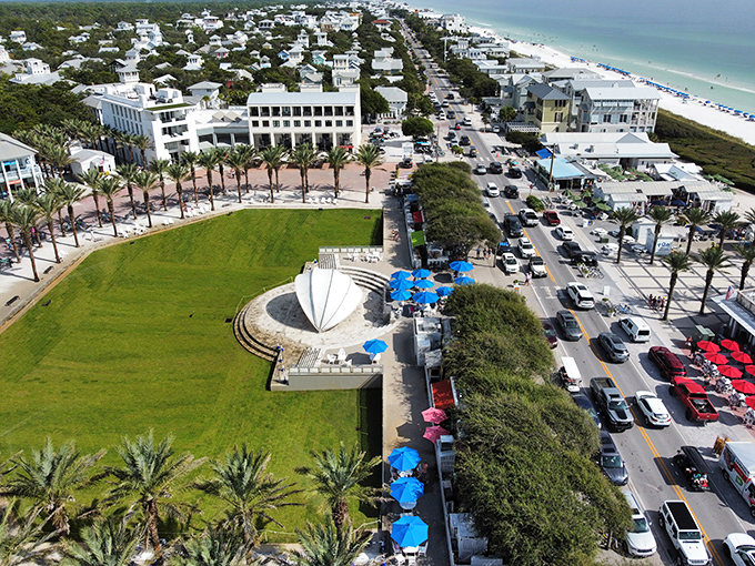 From above, Seaside reveals its perfect town planning&mdash;a beachfront amphitheater surrounded by thoughtfully arranged streets that radiate toward the Gulf.