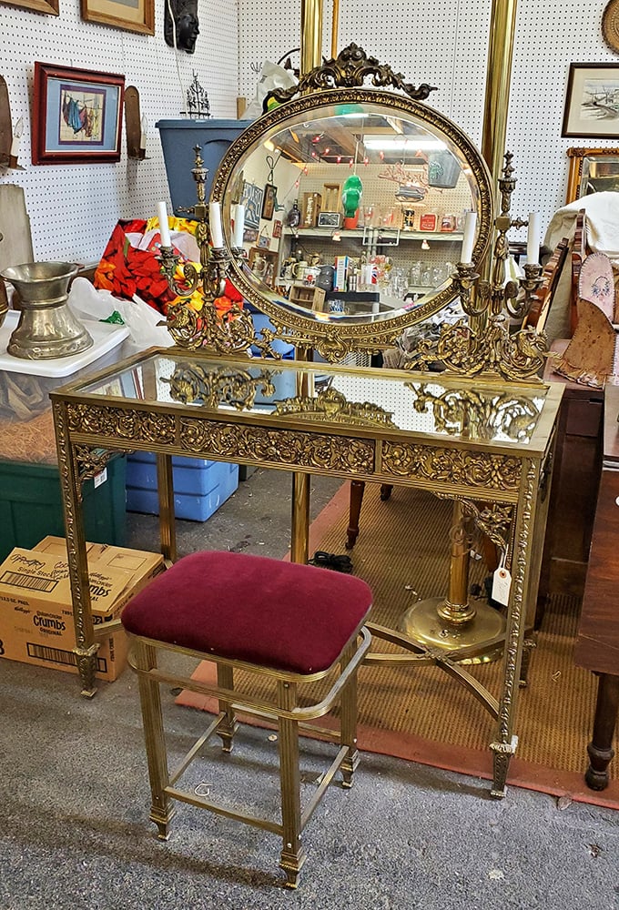 This golden vanity would make Marie Antoinette swoon&mdash;perfect for applying your face before announcing, "Let them eat vintage cake!"