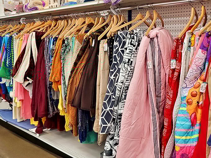 The clothing rainbow where fashion comes full circle. Yesterday's trends hang patiently, knowing their time for revival is always just around the corner.