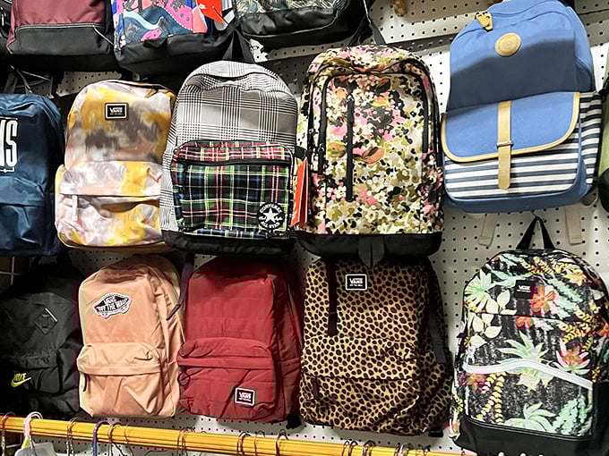 Backpack boulevard showcases patterns that would make your high school self either cringe or swoon, depending on your generation.