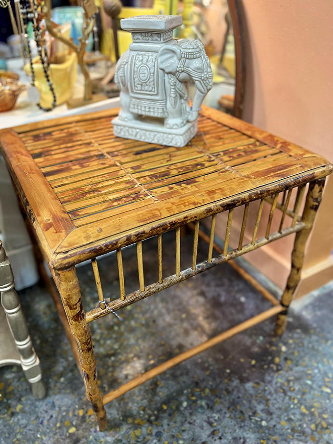 That bamboo table has seen things &ndash; probably tiki parties in the sixties where everyone wore Hawaiian shirts unironically and loved it.