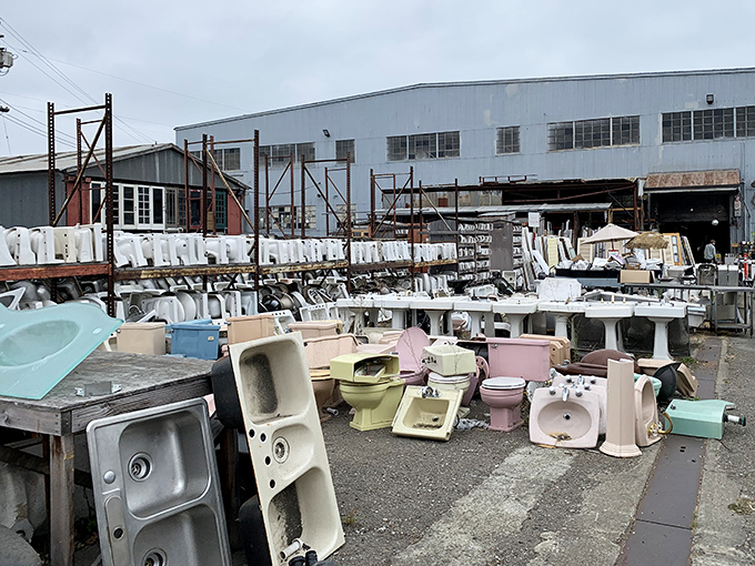 The bathroom fixture graveyard&mdash;where pastel toilets from the 1950s mingle with sinks that have seen decades of morning routines.