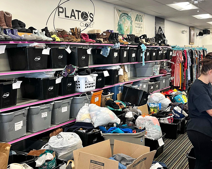 Behind the scenes, the organized chaos of inventory management reveals how Plato's keeps the fashion flowing from closet to closet.