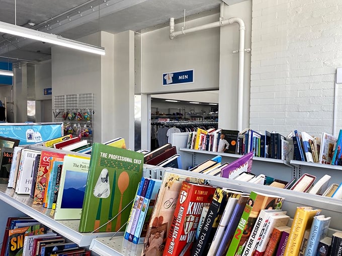 The book section offers literary journeys for pocket change, with Hawaiian cookbooks and travel guides from another era.