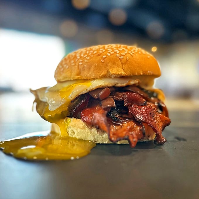 The breakfast burger &ndash; where morning favorites crash the dinner party with a runny egg and bacon that'll make you question meal-time boundaries.