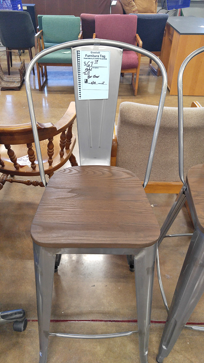 Modern meets vintage in the chair department, where this industrial-chic barstool awaits its forever home.