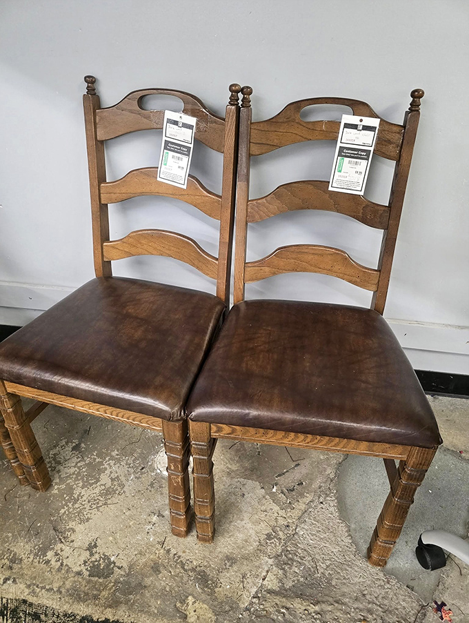 These ladder-back chairs have stories to tell. For the price of one new chair, you could host a dinner party for six.
