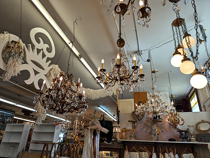 Chandeliers dangle overhead like jewelry for ceilings, each crystal catching light and probably a few decades of stories.
