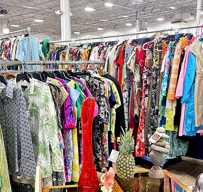 A rainbow of vintage clothing awaits, with tropical accessories that suggest your closet could use a vacation.