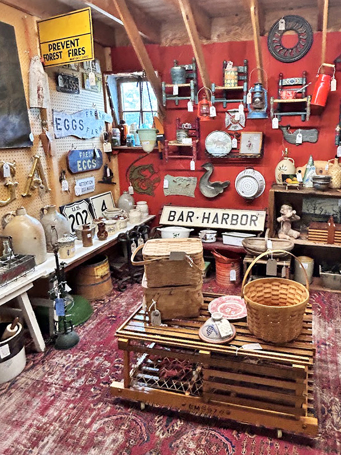 A corner where Bar Harbor memories are for sale and "EGGS" signs remind us when breakfast advertising was refreshingly straightforward.