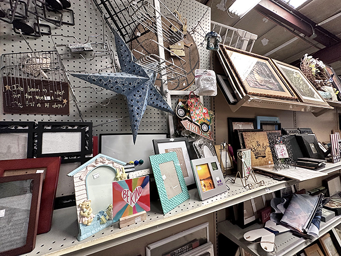 The wall of frames and decor items is like Pinterest come to life. That star lamp would look perfect in your guest room's makeover.