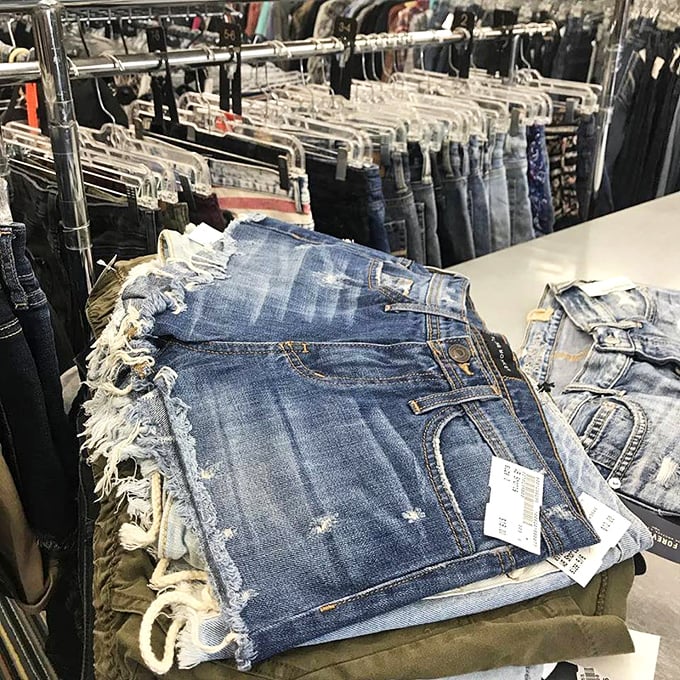 Denim heaven stretches as far as the eye can see, with sizes organized so methodically it makes department stores look like chaotic jumble sales.