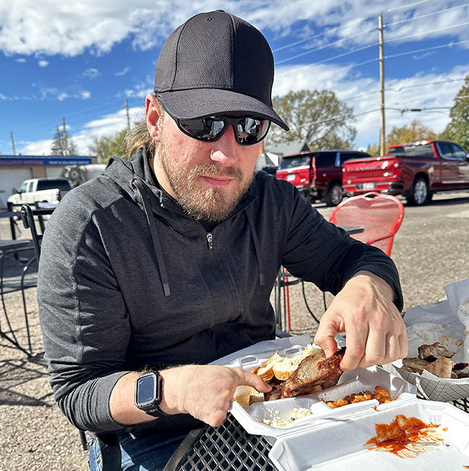 The universal expression of barbecue bliss&mdash;that moment when conversation stops and the only sound is appreciative chewing.