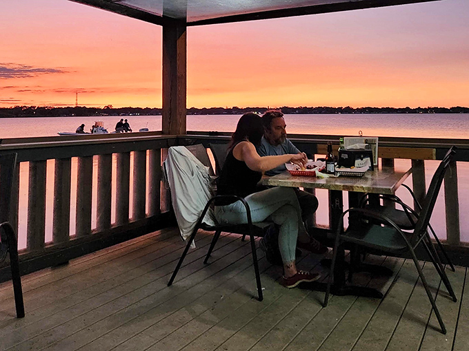 Sunset dining on the deck &ndash; where the food competes with Mother Nature's light show, and somehow, everybody wins.