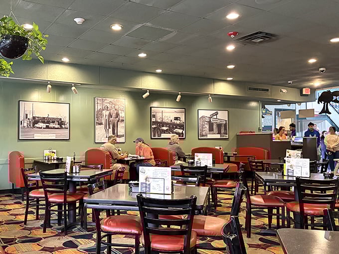 The dining room hums with the satisfied sounds of people making food memories. Historic photos on mint-green walls remind diners of Wade's deep community roots.