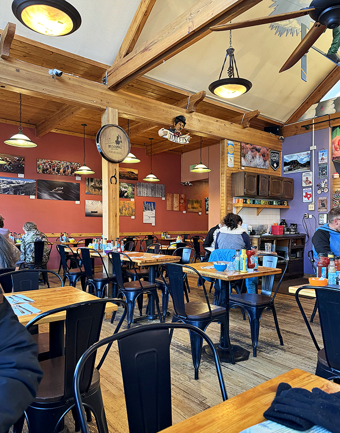 High ceilings, wooden beams, and mountain town charm&mdash;the dining room feels like the living room of that cool friend who actually learned to cook.