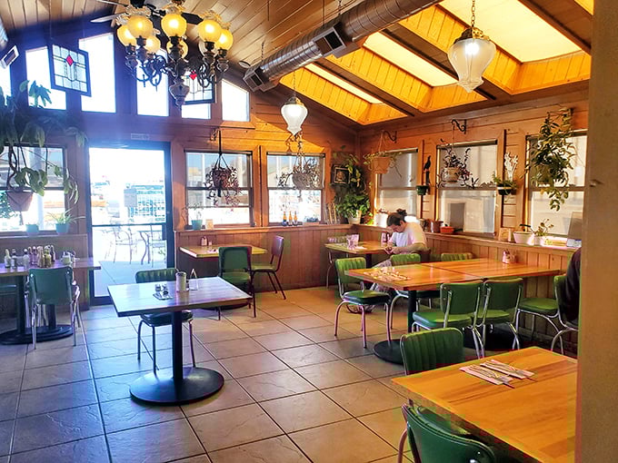 Tiffany-style lamps and comfortable seating create the perfect atmosphere for lingering over your third cup of coffee.