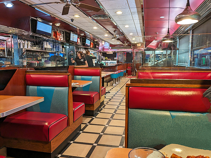 Empty booths waiting for the next wave of diners &ndash; each one a stage where countless conversations and connections have unfolded.