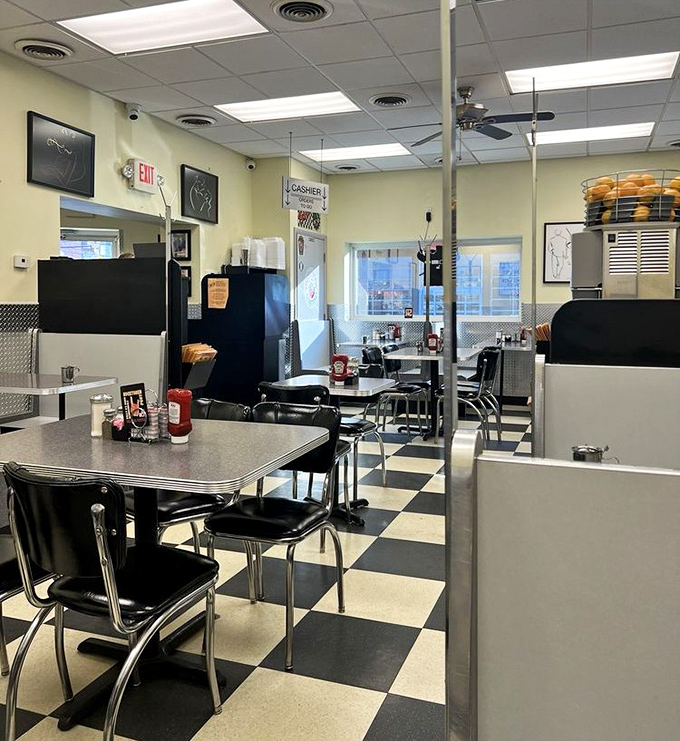 The dining room's checkerboard floor has seen more local gossip than a small-town newspaper editor.
