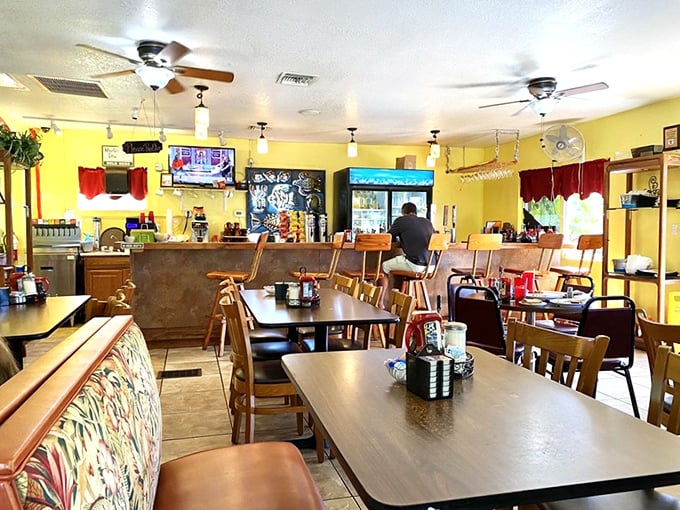 The dining area balances diner charm with comfortable seating, where every table feels like the best seat in the house.