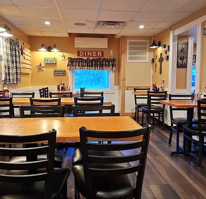 The dining room buzzes with conversation, where locals solve world problems between bites of perfectly cooked eggs.