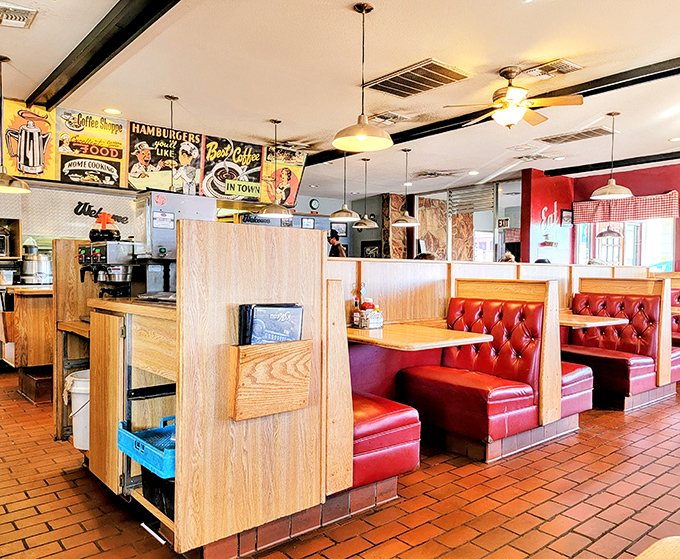 The dining room layout hasn't changed since bell-bottoms were in fashion the first time around, and that's precisely why we love it.