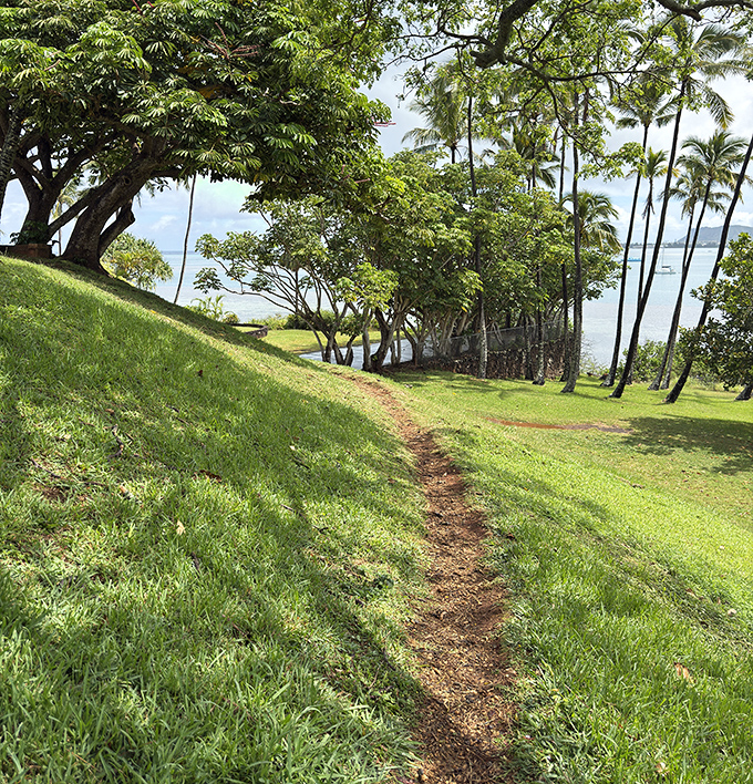 A simple dirt path winds toward tranquility, proving the best destinations don't always require paved roads.