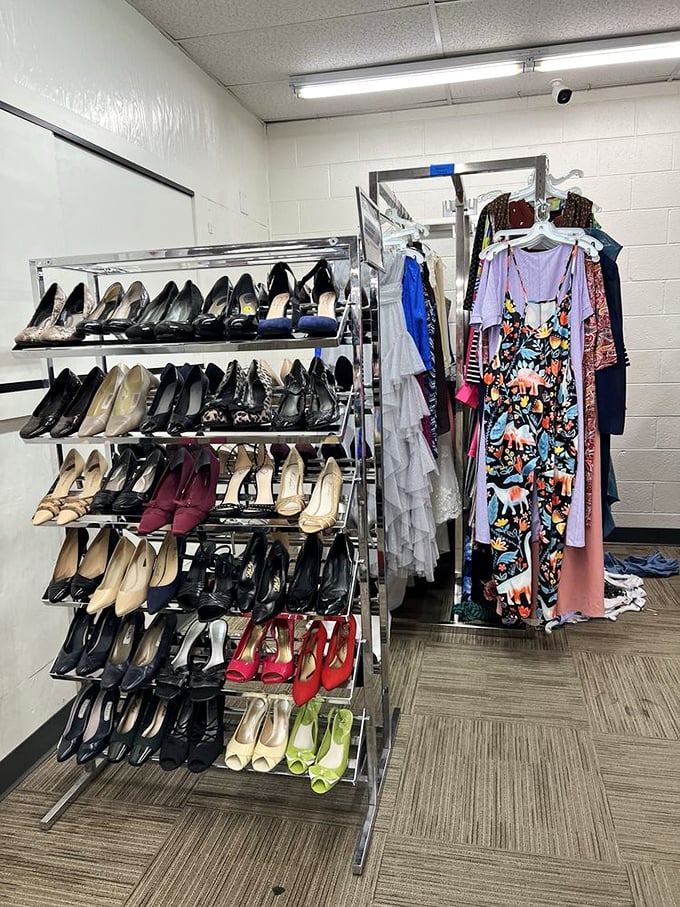 The formal dress section: where prom dreams from decades past await their second chance to shine at your next special occasion.