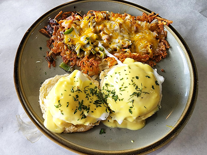 Eggs Benedict that makes morning people out of night owls. That hollandaise sauce is sunshine in culinary form.