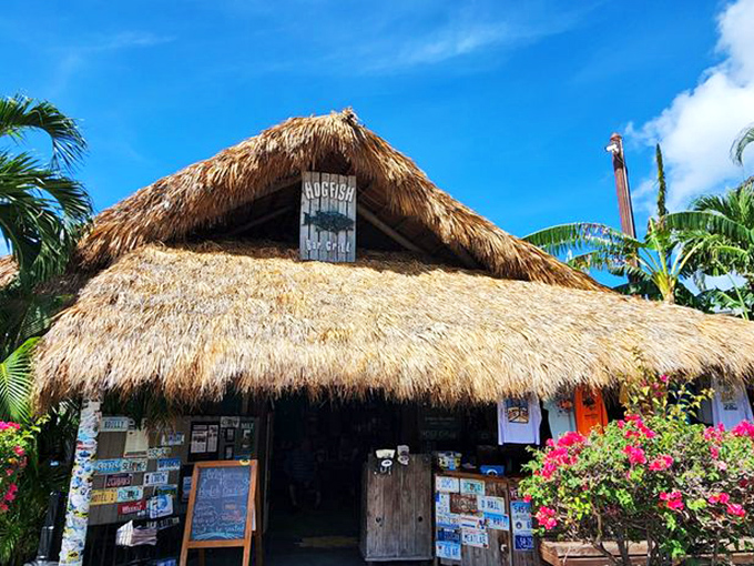 The thatched roof isn't just charming—it's a beacon for hungry travelers seeking the real Florida Keys experience without an ounce of pretension.