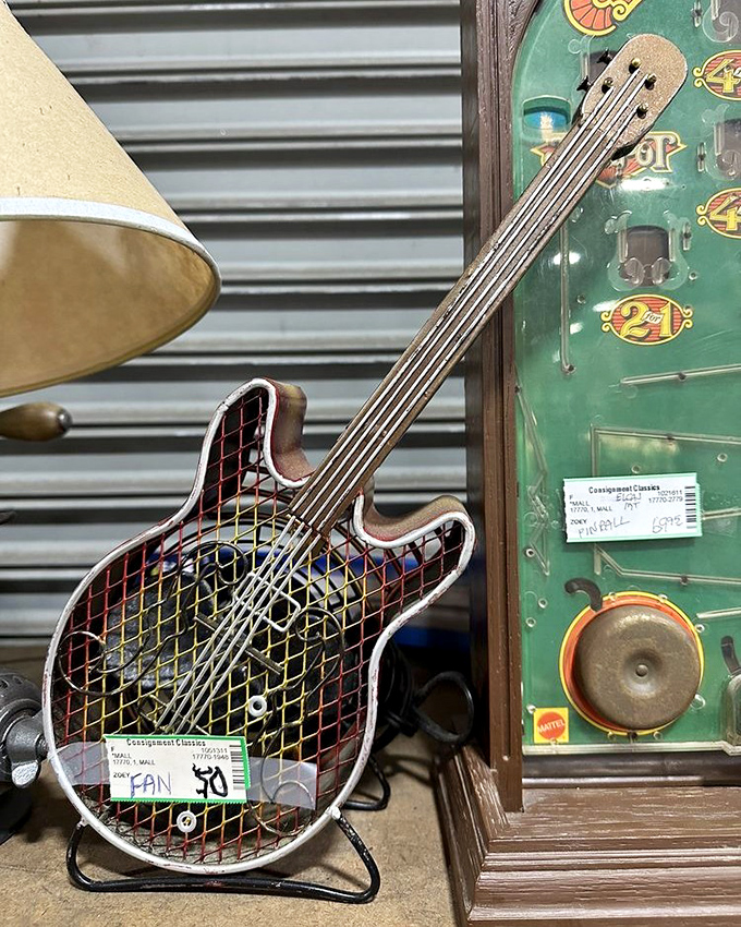 That guitar-shaped fan proves that even cooling devices had more personality in the old days.