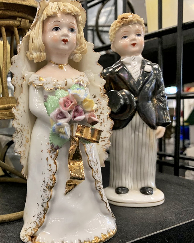 These vintage wedding cake toppers have seen more love stories than a Hallmark Channel marathon—slightly chipped but full of charm.