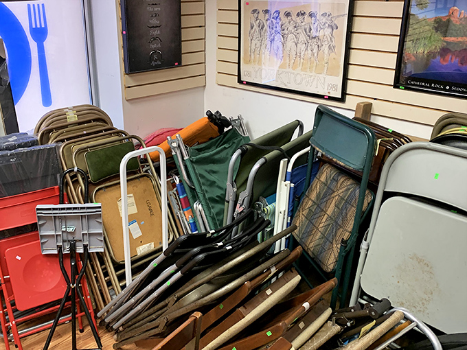 An army of folding chairs stands at attention, ready to deploy for your next impromptu gathering of twenty-five unexpected guests.