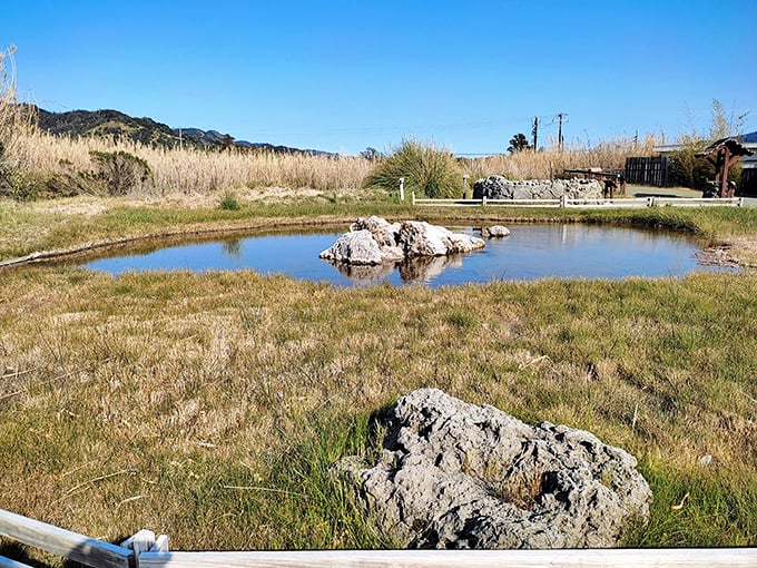 Between eruptions, the geyser's pool appears deceptively serene &ndash; like a mild-mannered superhero hiding extraordinary powers.