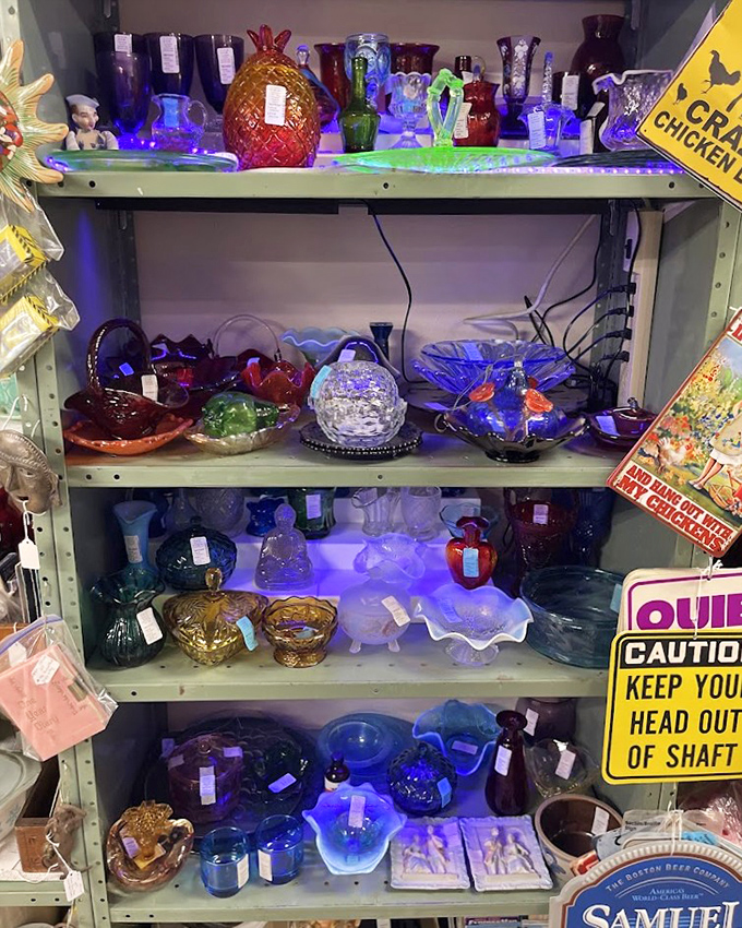 Colorful glass catches the light like jewels in a treasure chest &ndash; each piece more vibrant than anything you'll find in modern department stores.