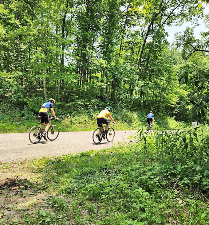 Cyclists finding their rhythm on Shawnee's winding roads. The spandex is optional, but the smiles are mandatory.