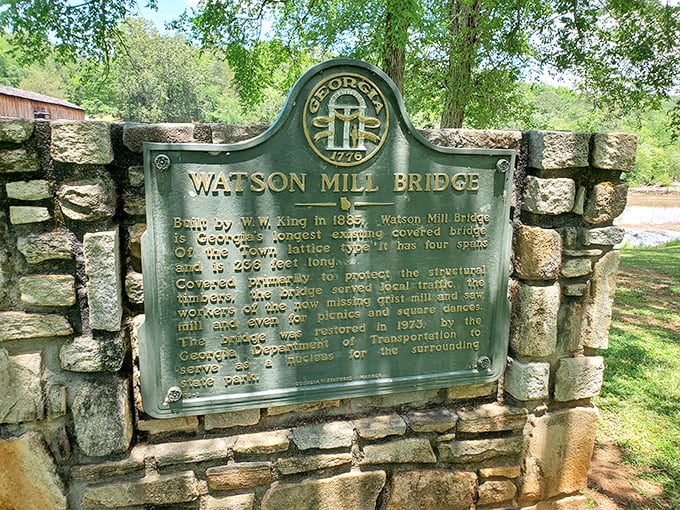 This historical marker tells the bridge's official story, but the real magic happens when you walk its planks and hear the whispers of history.