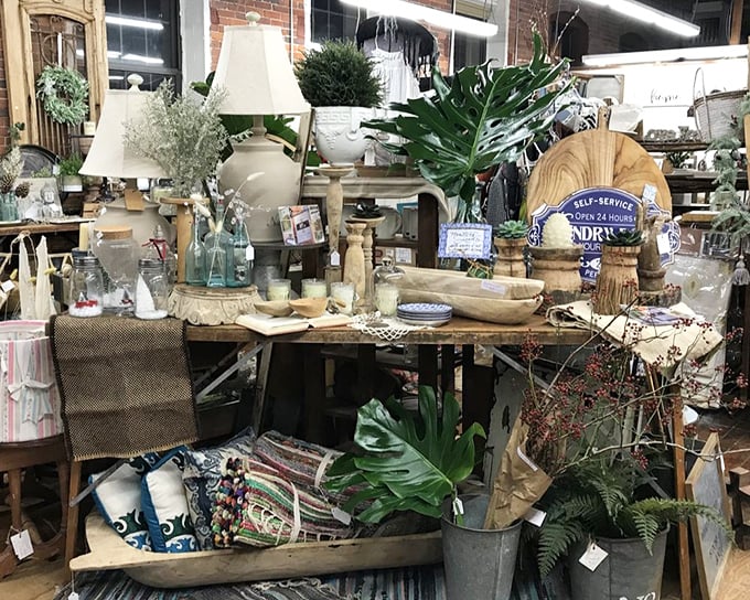 The farmhouse-chic display that launched a thousand Pinterest boards. Neutral tones and natural elements creating instant nostalgia.