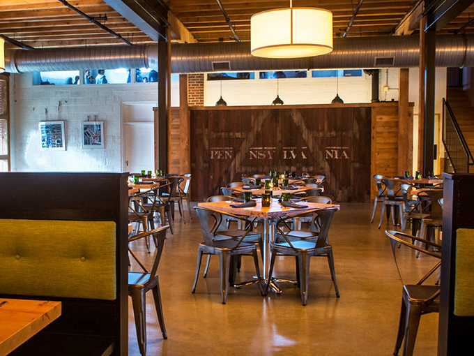 The "PENNSYLVANIA" wall art says it all&mdash;this place doesn't just serve local food, it celebrates the state's bounty with every thoughtful detail.