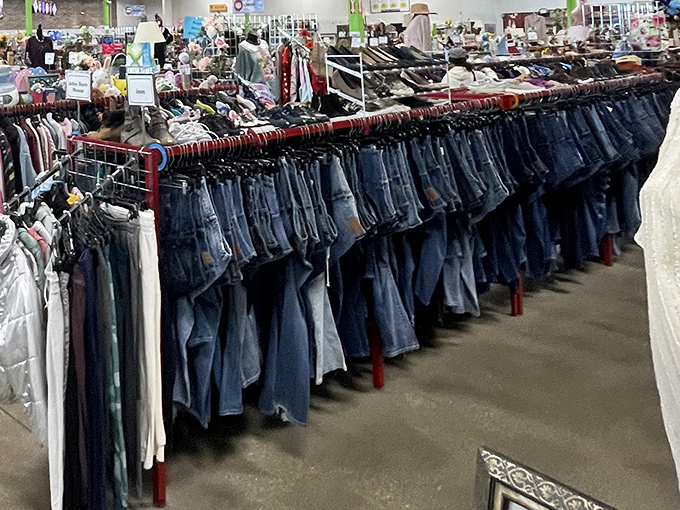 A denim wonderland where every pair has already been broken in by someone else's adventures.