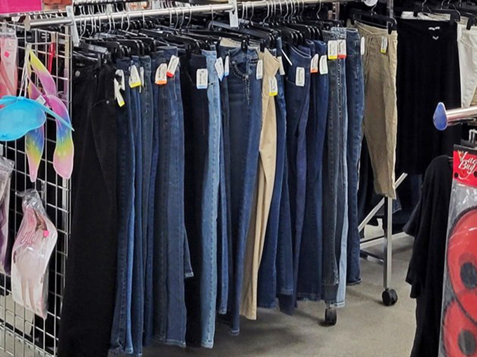 The denim section: a sea of blues in every wash imaginable. Finding that perfect pair of broken-in jeans is like striking gold in the Siskiyou Mountains.