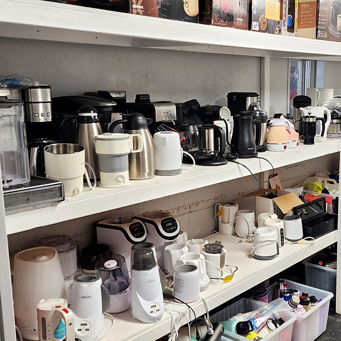 The small appliance graveyard where coffee makers get their second chance. One person's rejected Keurig is another's morning salvation.