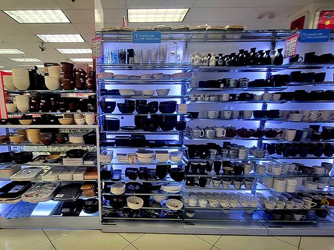 The kitchenware section glows with possibility, like a cooking show set where everything is actually within your budget.