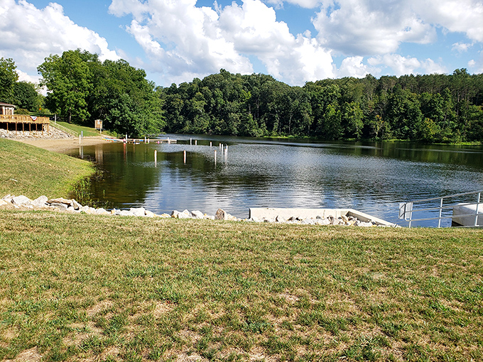 Cutler Lake at its most photogenic moment &ndash; when the water is still enough to double the beauty of everything around it.