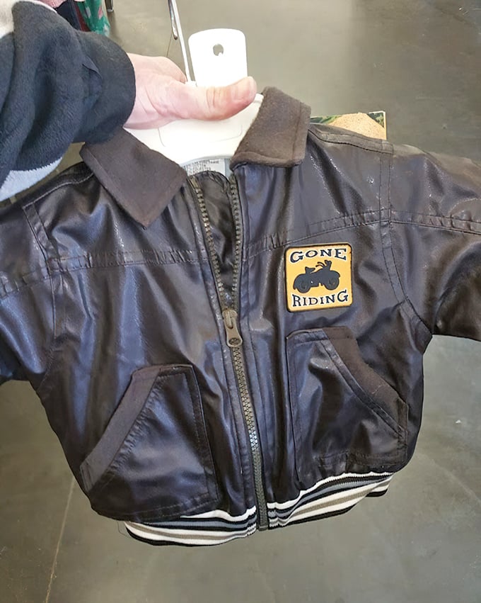 This tiny leather jacket with its "Gone Riding" patch is cooler than anything you owned as a kid.