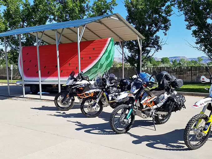 Even hardcore motorcyclists can't resist the pull of this sweet roadside stop&mdash;chrome and watermelon making for an unexpectedly perfect pairing.